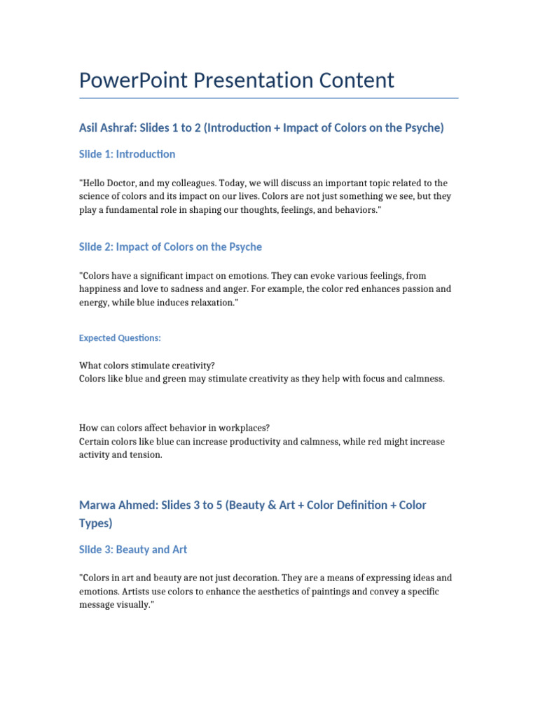 Color Presentation Content | PDF | Color | Emotions