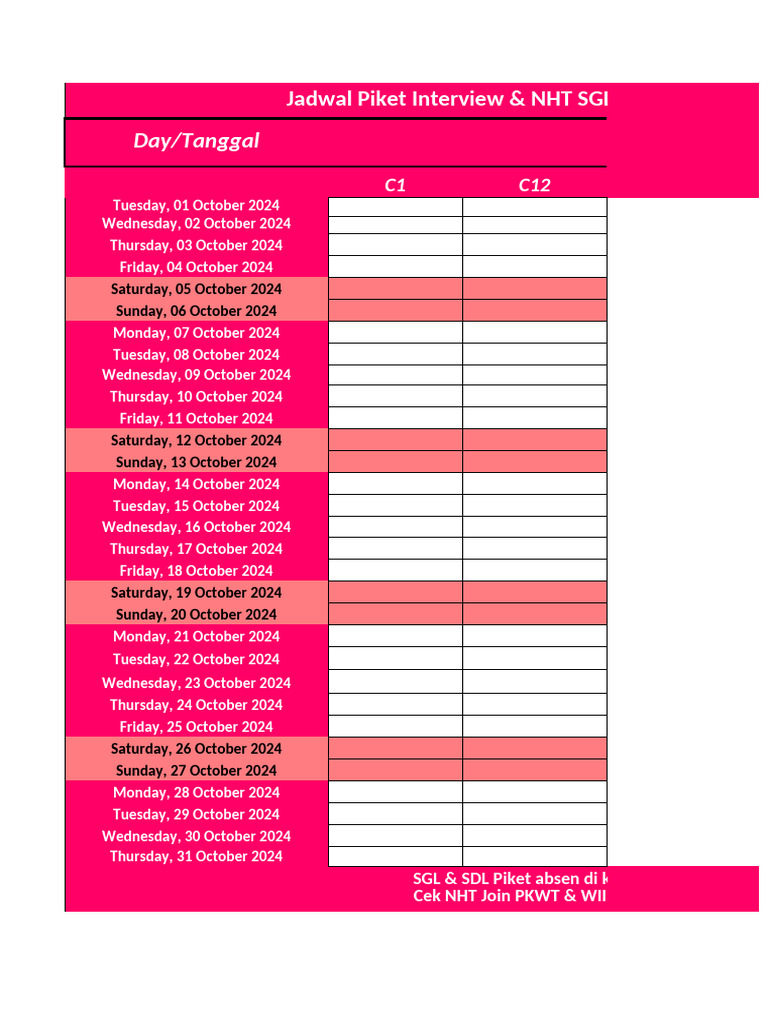 Jadwal Piket & Off SGL SDL Oktober 2024 | PDF