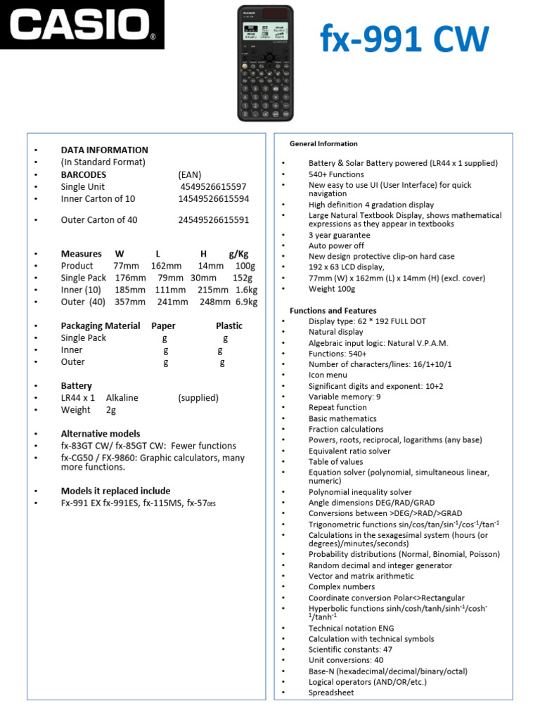 Casio fx-991 CW User Manual PDF | PDF | Calculator | Function (Mathematics)