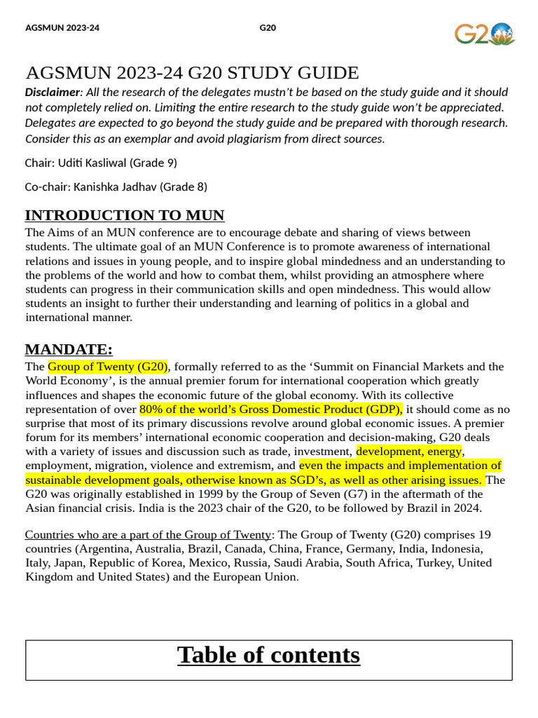 AGSMUN 2023 G20 Study Guide-1 | PDF | Renewable Energy | Green Building