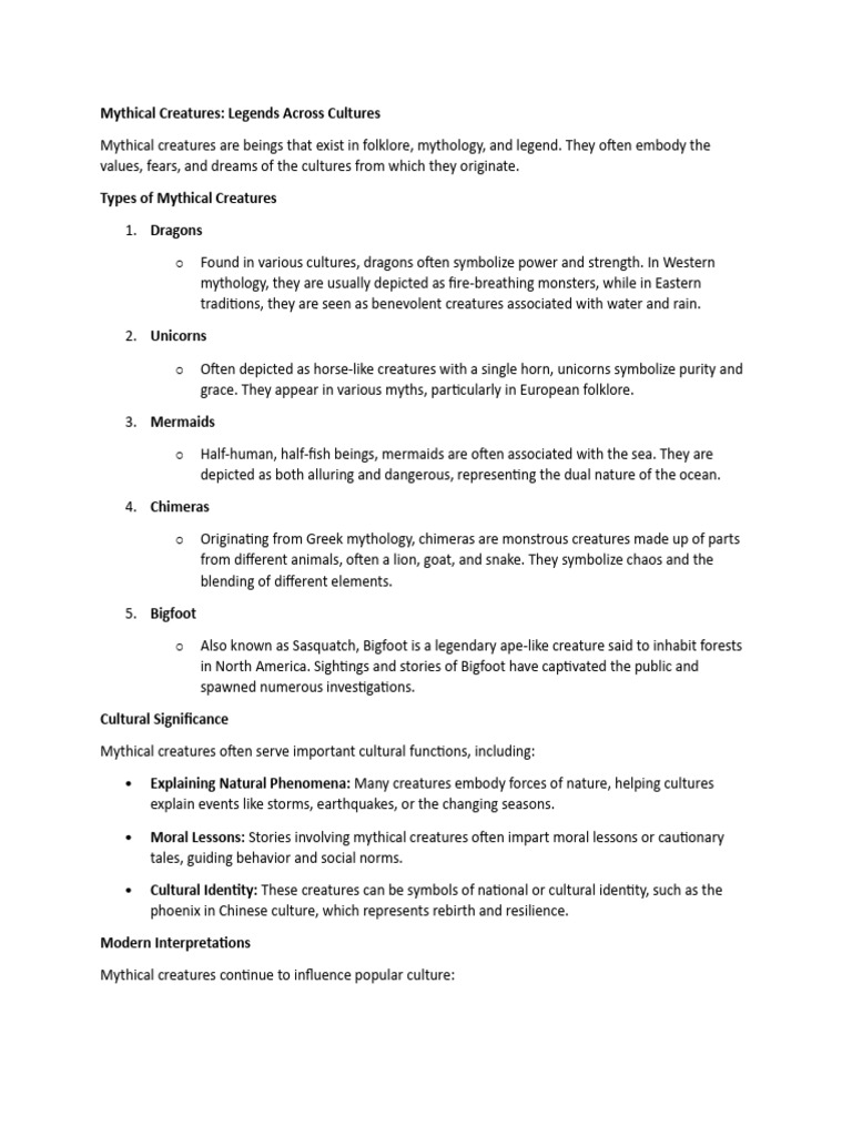 Mythical Creatures-Legends Across Cultures | PDF | Bigfoot | Dragon