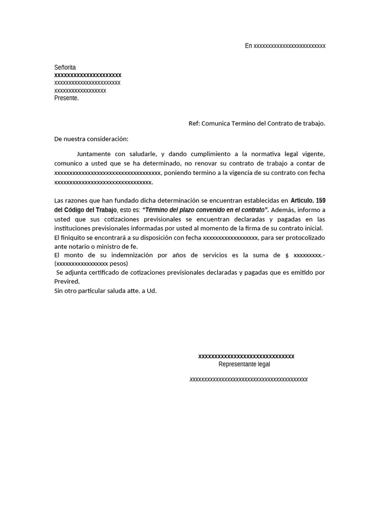 Modelo De Carta De Aviso De Terminación Pdf