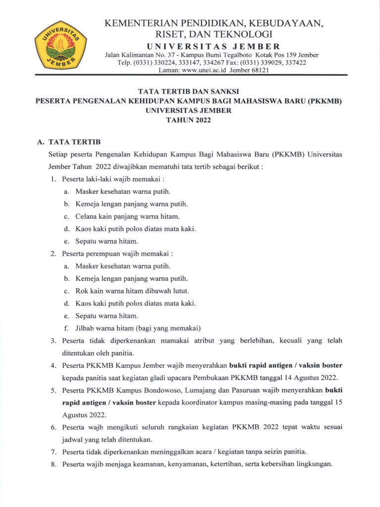 Tata Tertib PKKMB 2022 | PDF
