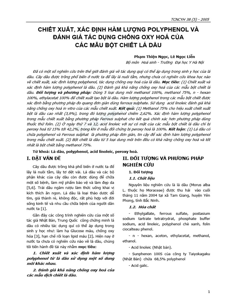 Chit Xut Xac DNH Ham LNG Polyphenol | PDF