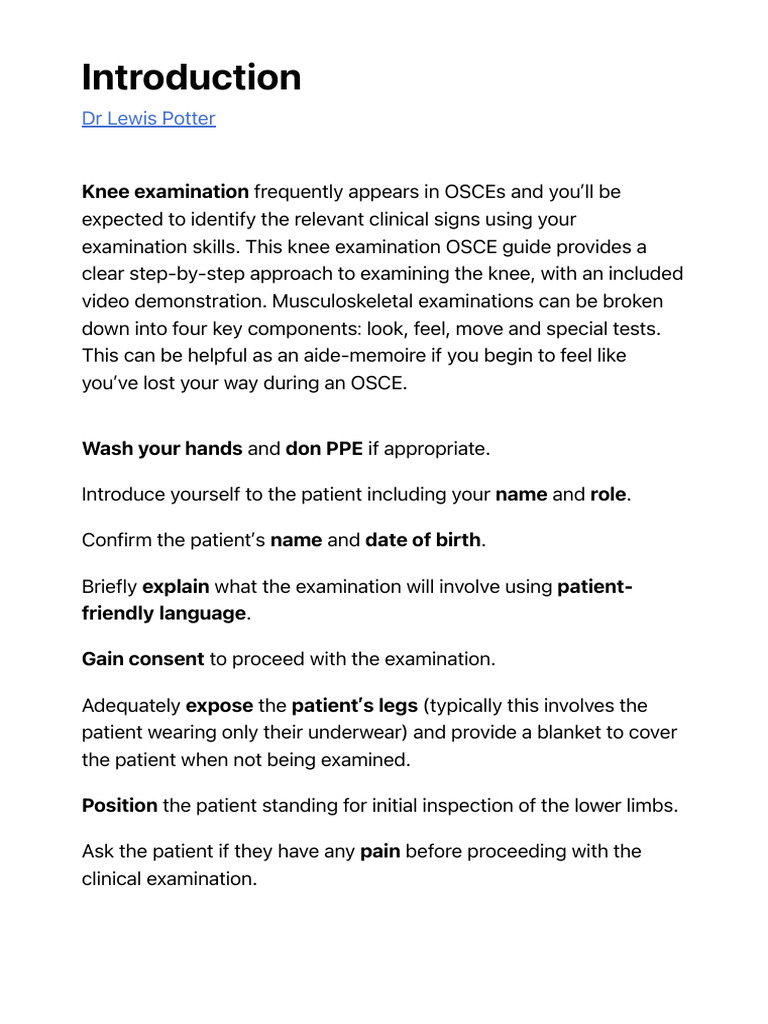 Comprehensive Knee Examination OSCE Guide | PDF | Knee ...