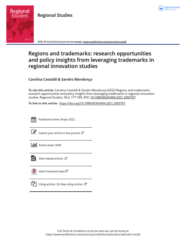 Regions and Trademarks Research Opportunities and Policy Insights From Leveraging Trademarks in ...