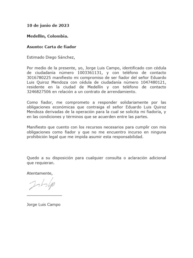 Carta Requisito Codeudor | PDF
