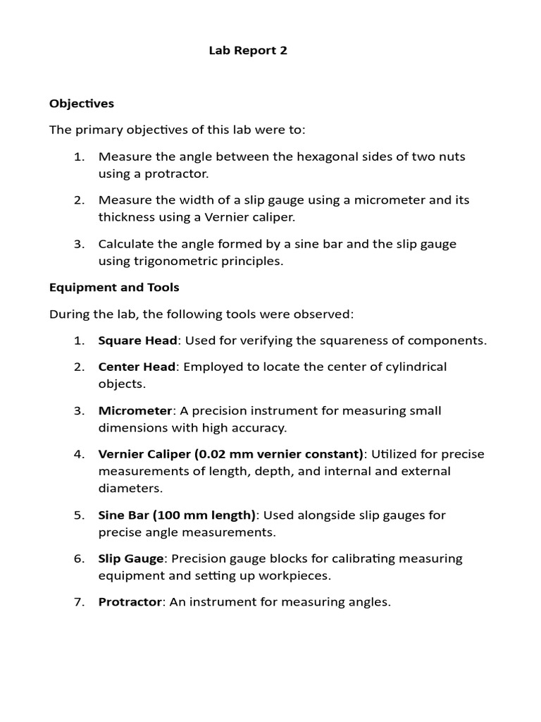 Lab report 2 Free | PDF | Metrology