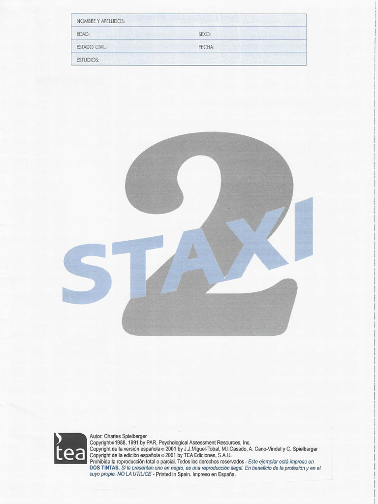 Hoja de Respuestas y Corrección STAXI-2 | PDF