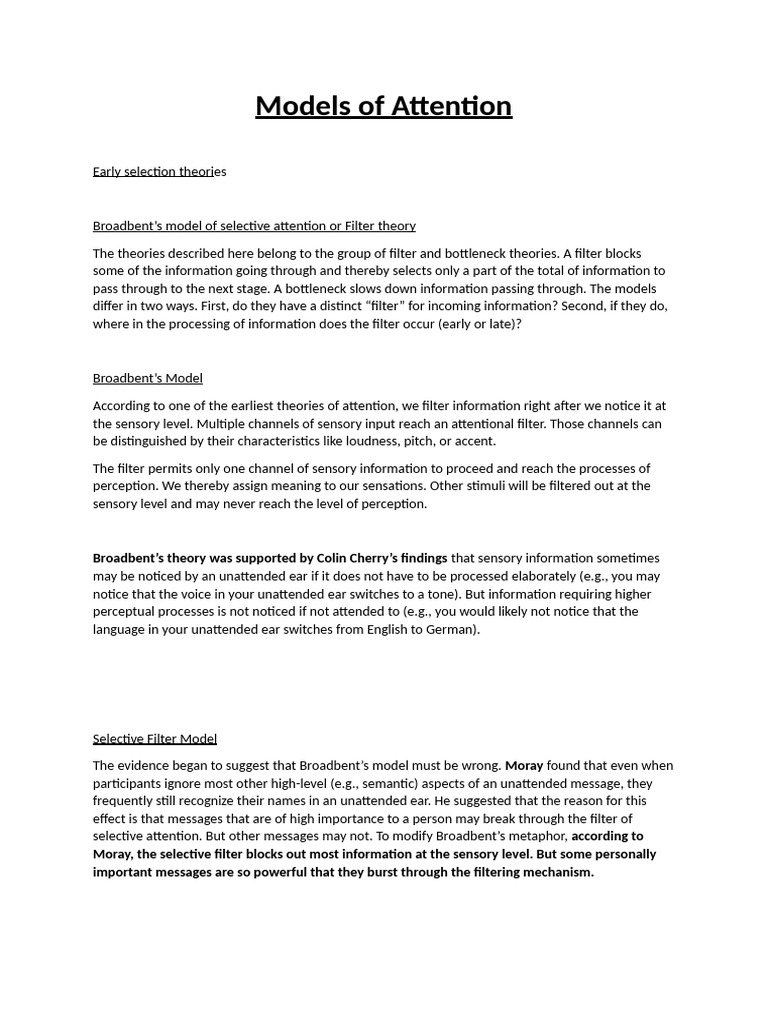 ATTENTION MODELS | PDF | Attention | Cognition