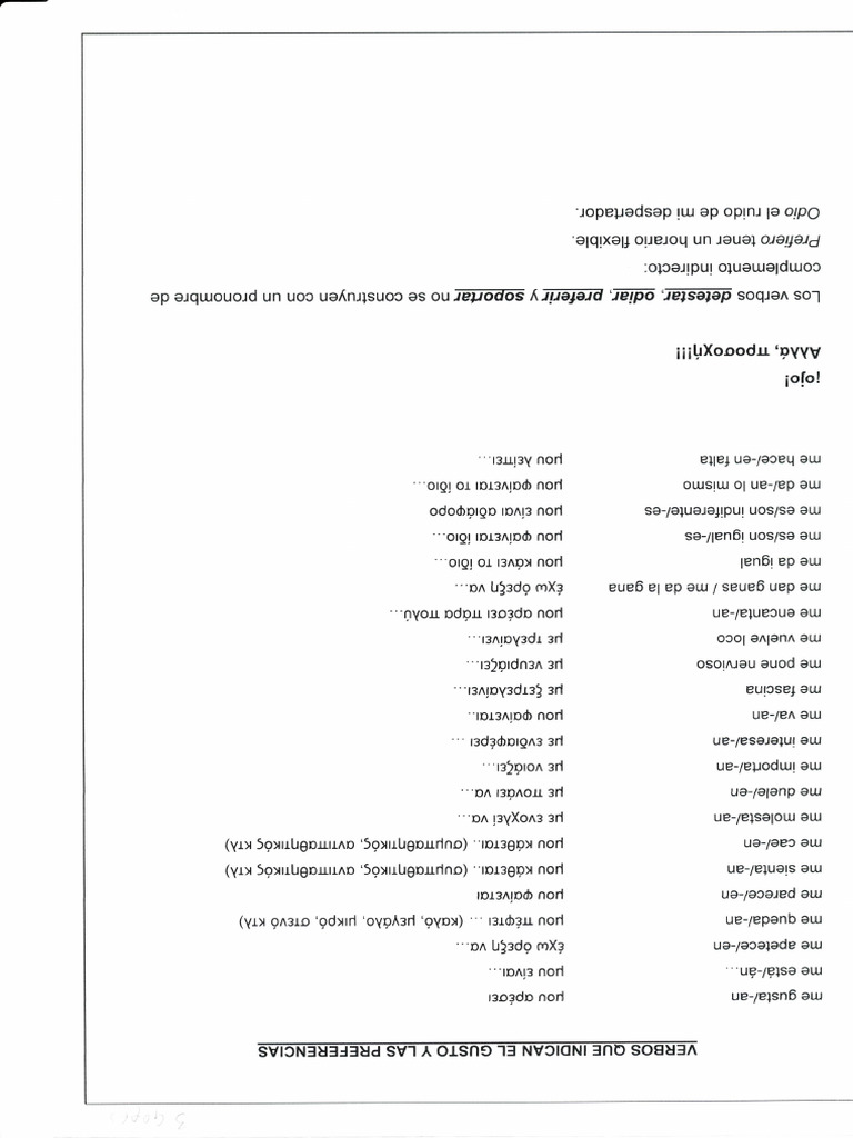 Verbos Que Indican Los Gustos y Las Preferencias | PDF