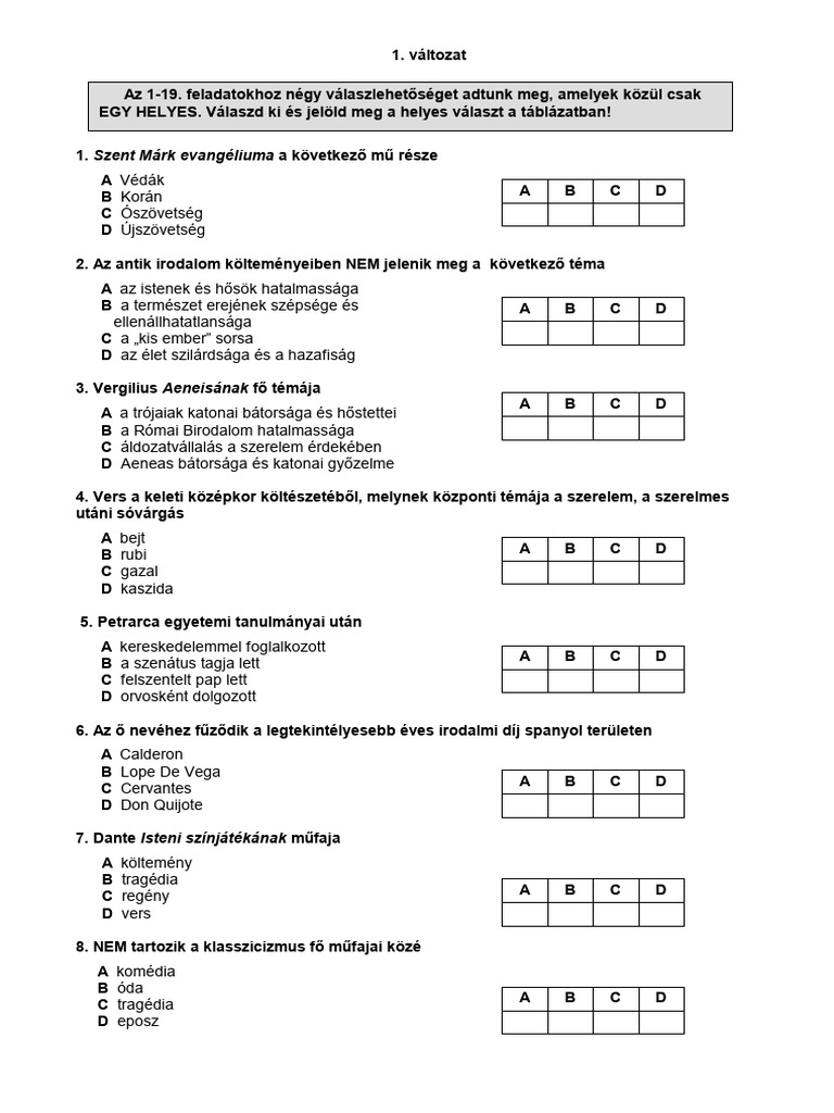 Irodalom 9 Oszt 1-20 | PDF