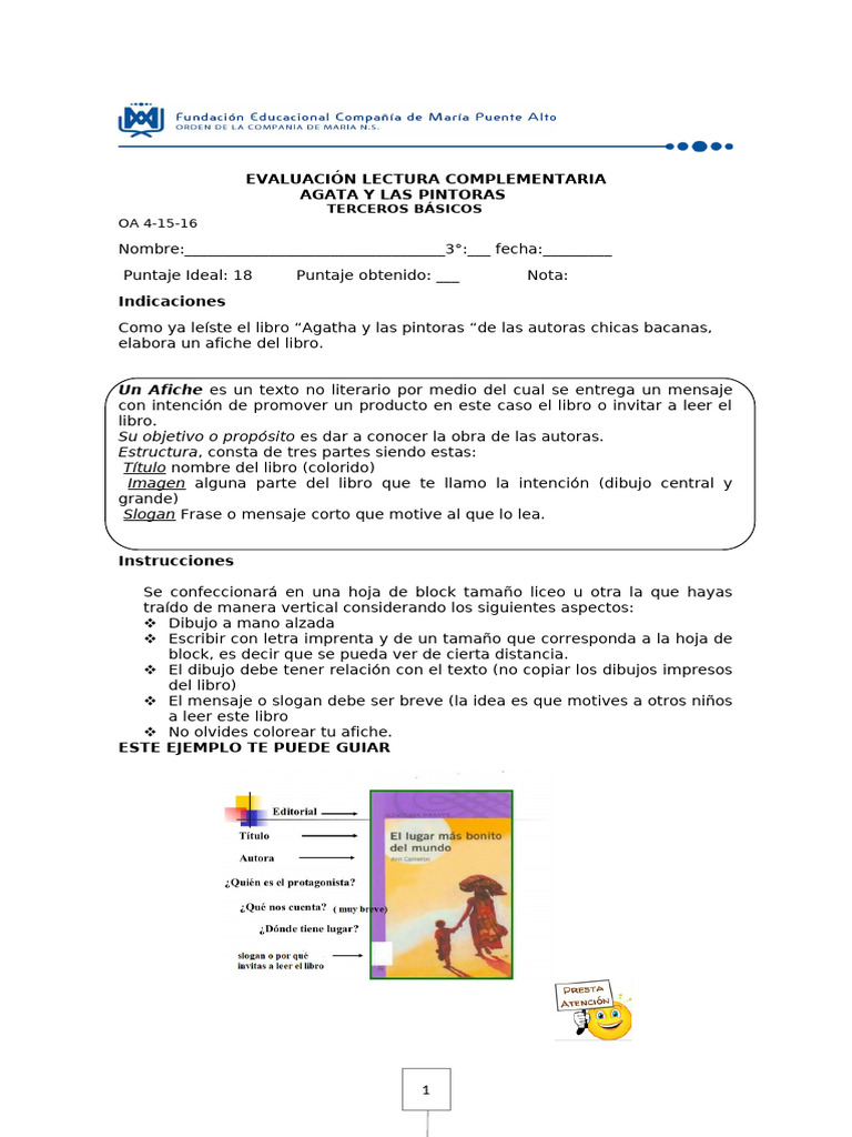 Ev. Lect. Complementaria 3°Agata y las pintoras | PDF