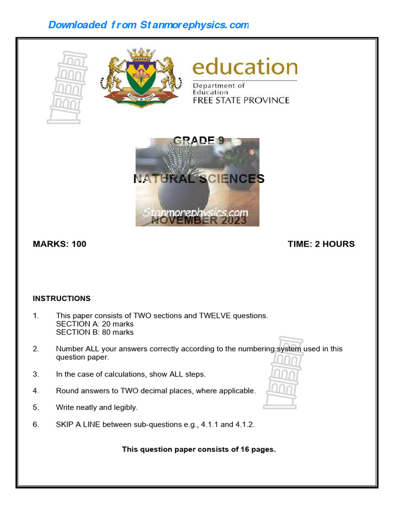 Grade 9 Natural Science November Exam 2023 | PDF | Rock (Geology) | Weight