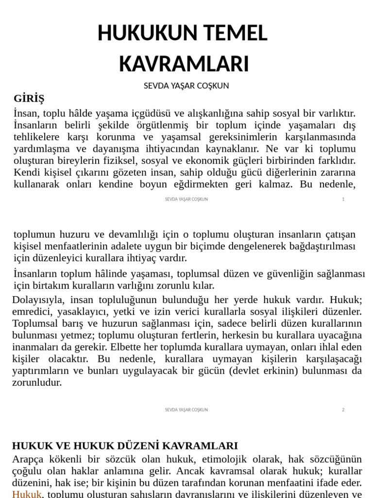 Hukukun Temel Kavramlari 1. Bölüm 2024 | PDF