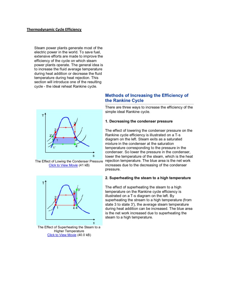 Thermodynamic Cycle Efficiency | PDF | Steam | Steam Engine