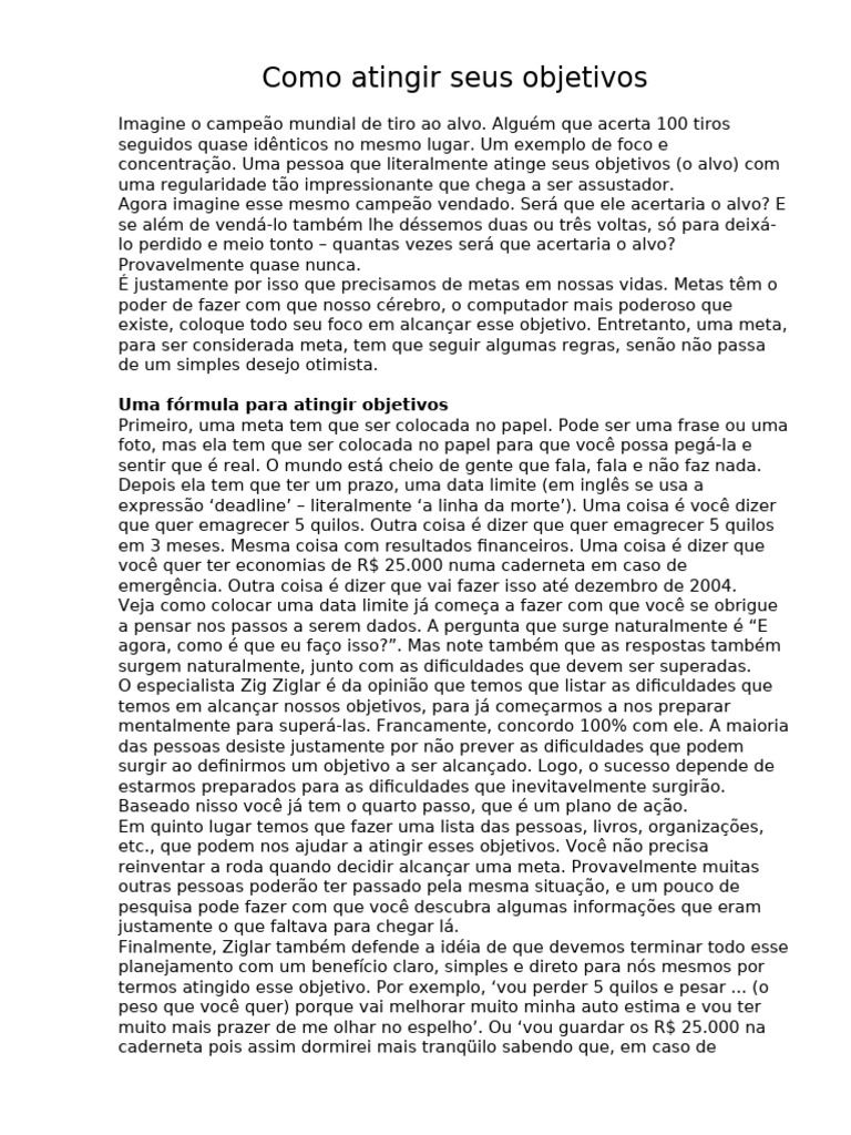 Como Atingir Seus Objetivos | PDF