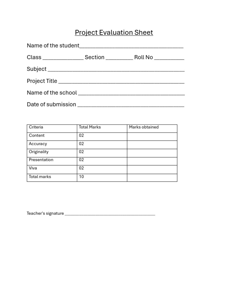 Project Evaluation Sheet | PDF