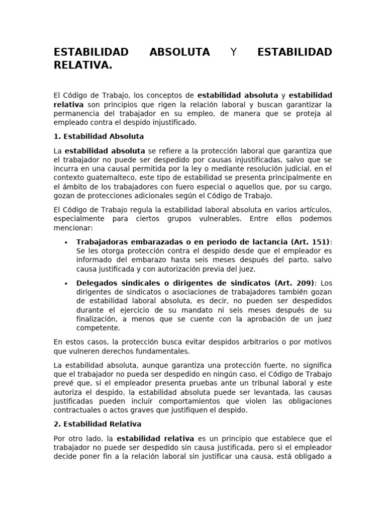 Estabilidad Absoluta y Relativa | PDF | Derecho laboral | Daños y ...