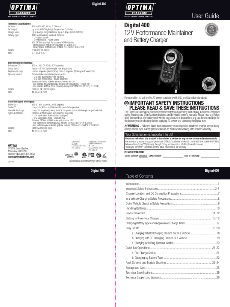 Optima Digital 400 Manual | PDF | Battery Charger | Manufactured Goods