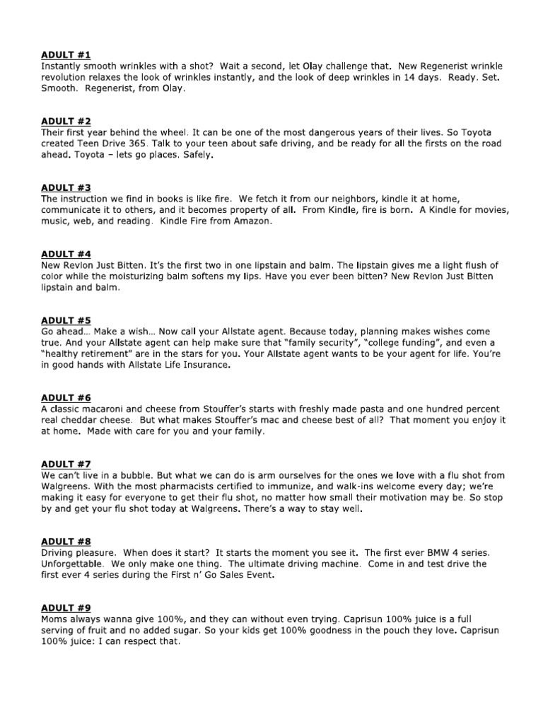 TV Commercial Scripts | PDF