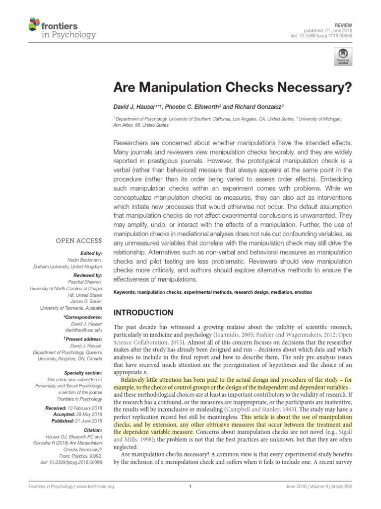 Are Manipulation Checks Necessary | PDF | Experiment | Linear Regression