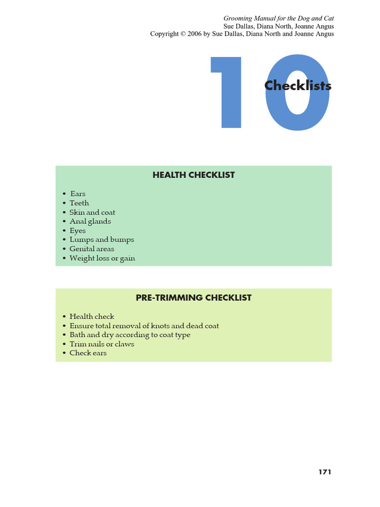 Grooming Manual For The Dog and Cat - Checklists (2006) | PDF ...