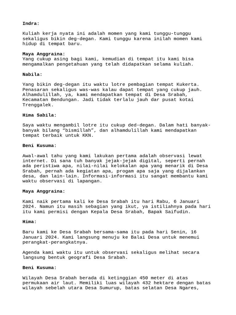 KKN di Desa Srabah: Observasi dan Pengalaman | PDF