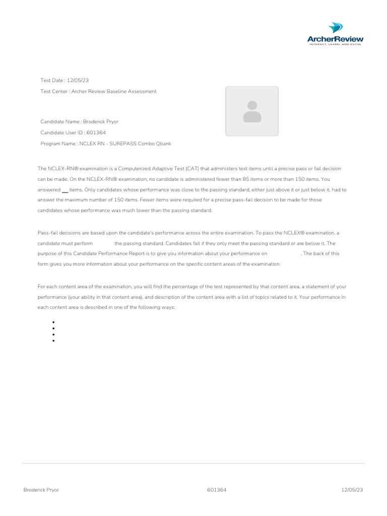 ArcherReview 11363684 CPR Report | PDF | National Council Licensure ...