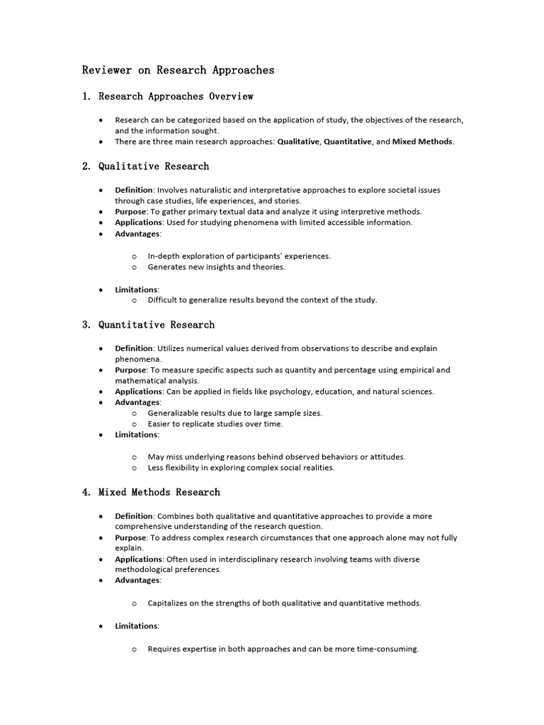 Research Approaches Overview Reviewer | PDF | Methodology | Qualitative Research