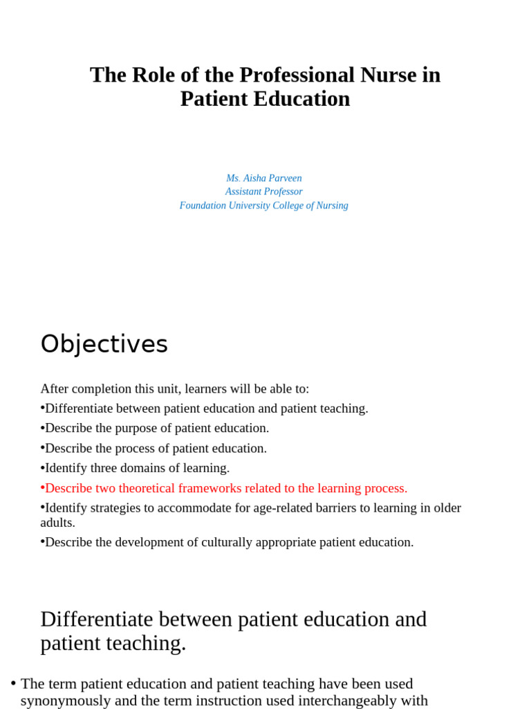 The Role of The Professional Nurse in Patient Education FINAL | PDF ...