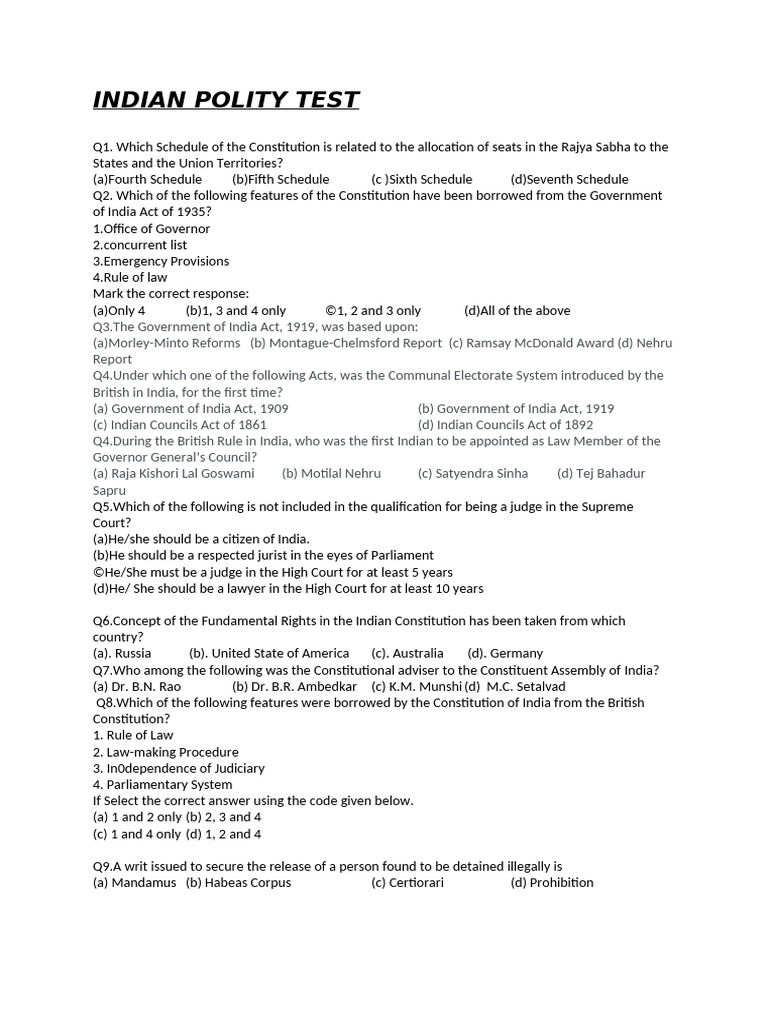 Polity Test | PDF | Certiorari | Writ Of Prohibition