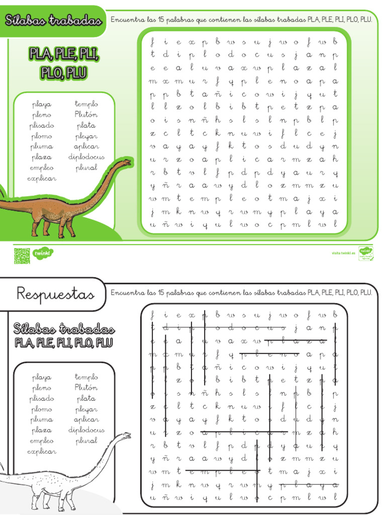 Sopa de Letras Silabas Trabadas Pla Ple Pli Plo Plu - Ver - 2 | PDF