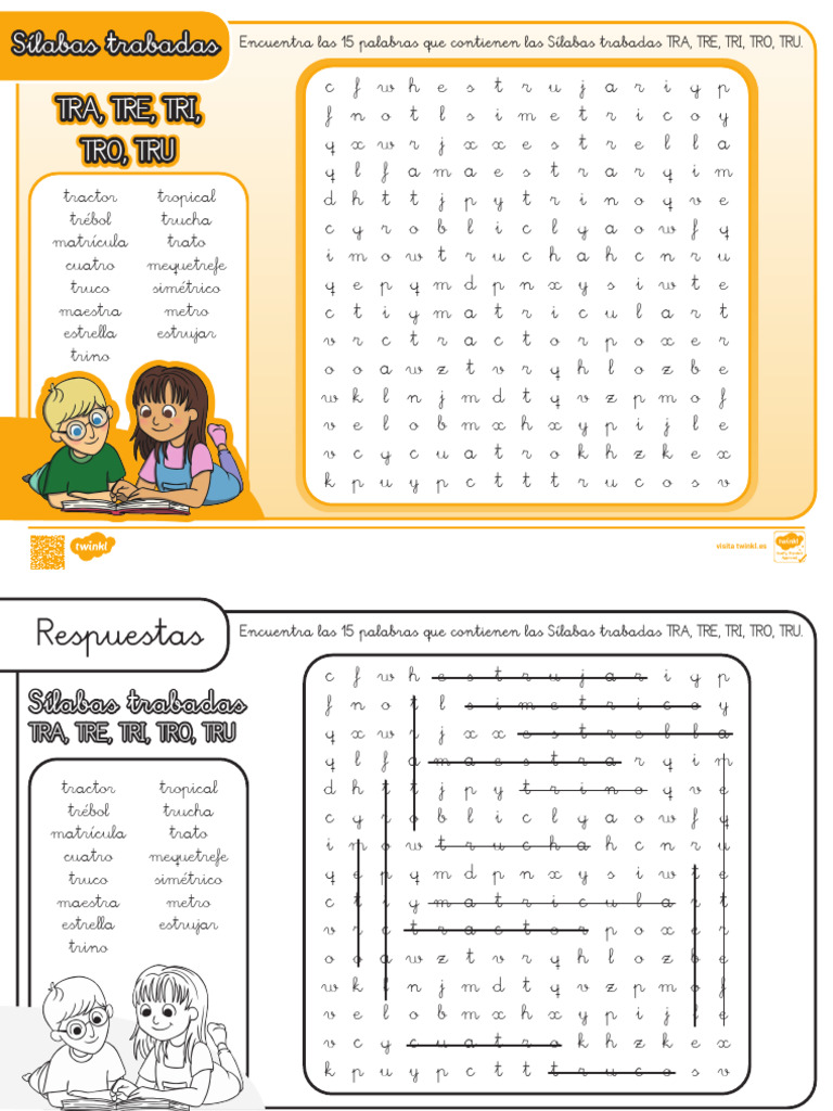Sopa de Letras Silabas Trabadas Tra Tre Tri Tro Tru - Ver - 3 | PDF