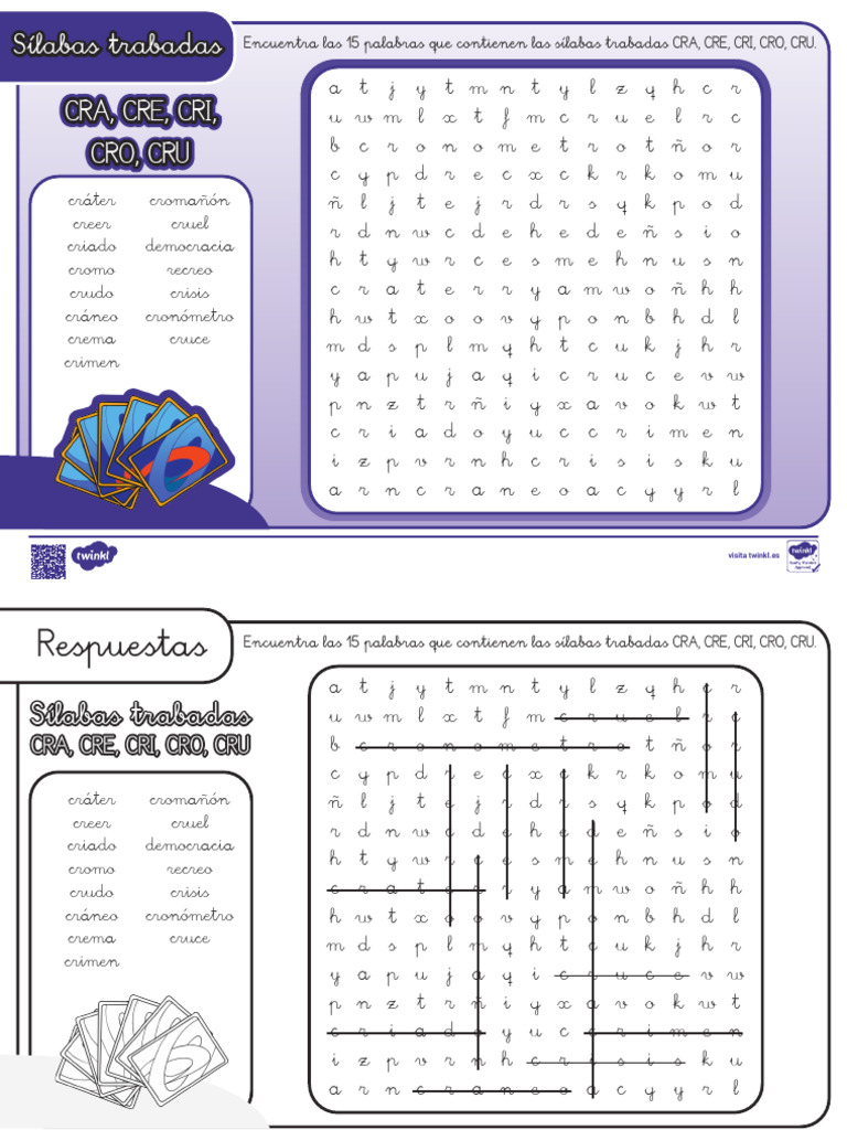 Sopa de Letras Silabas Trabadas Cra Cre Cri Cro Cru - Ver - 1 | PDF ...