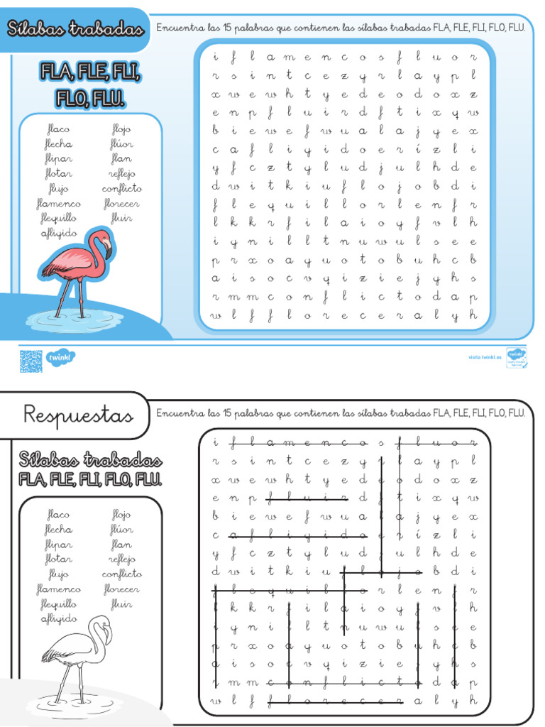 Sopa de Letras Silabas Trabadas Fla Fle Fli Flo Flu - Ver - 1 | PDF | Estudios de idiomas ...