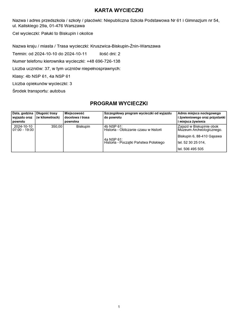 Karta Wycieczki | PDF