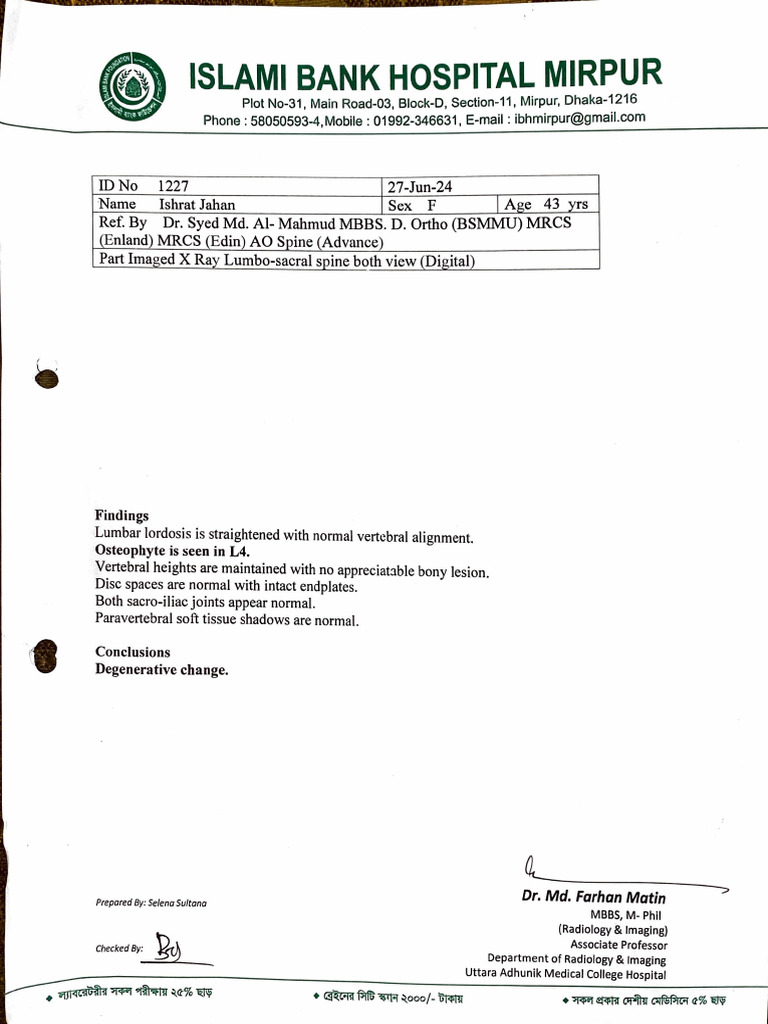 X-Ray Report | PDF | Musculoskeletal System | Skeletal System