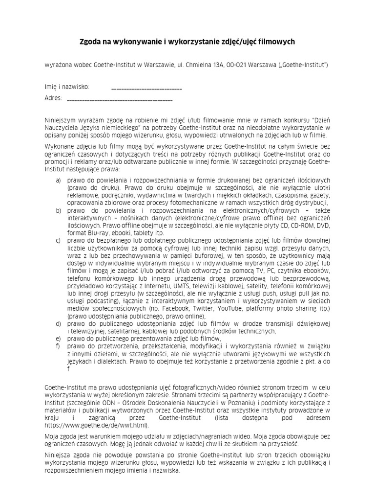 PL Einwilligung Foto Videoaufnahmen Erwachsene DLT Auf Tour Posen 2023 | PDF