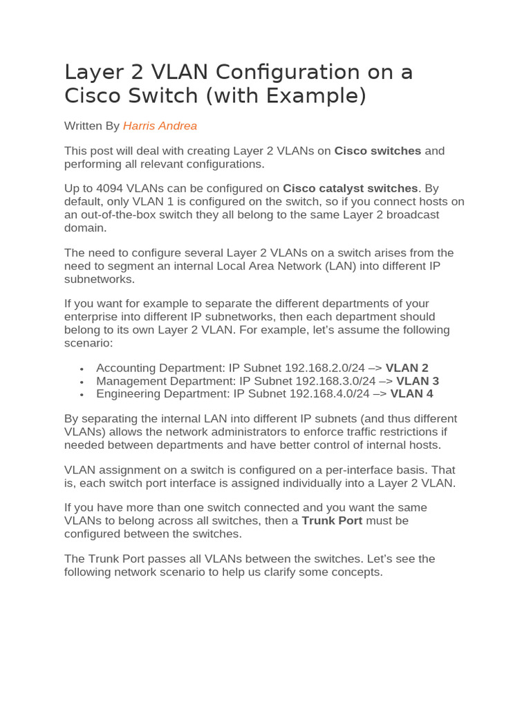 Layer 2 VLAN Configuration On A Cisco Switc2 | PDF | Ip Address ...