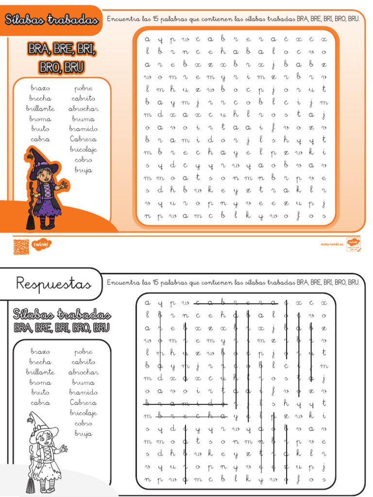 Sopa de Letras Silabas Trabadas Bra Bre Bri Bro Bru - Ver - 1 | PDF