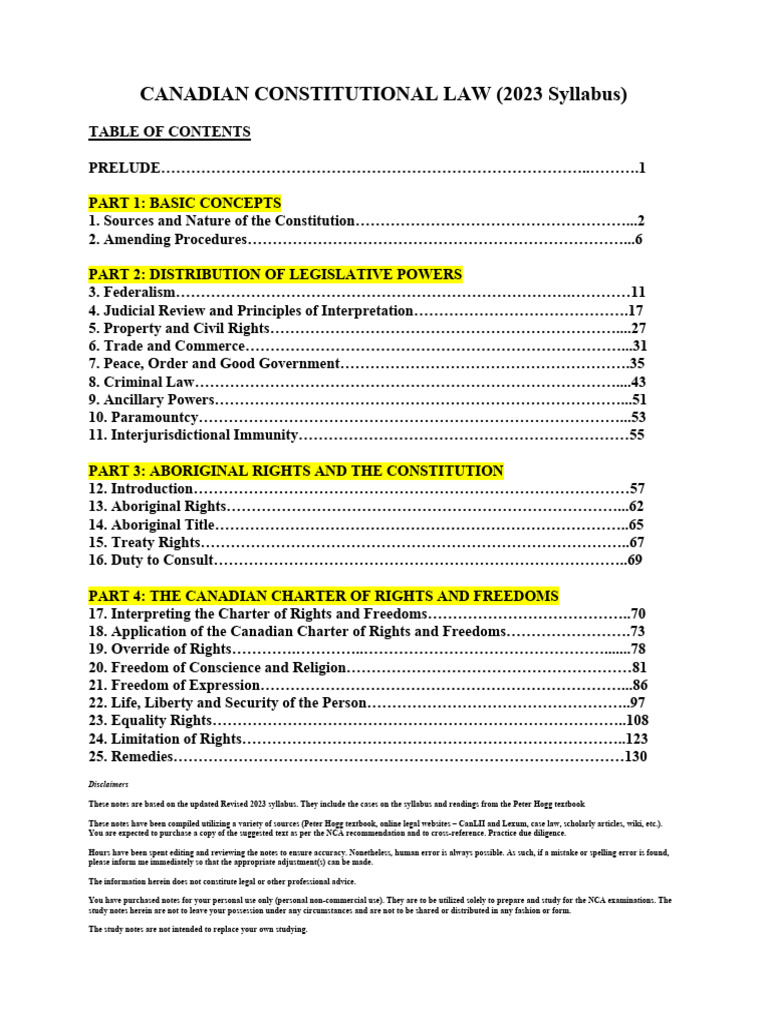 Canadian Constitutional Law 2023 Notes | PDF | Constitution | Provinces ...