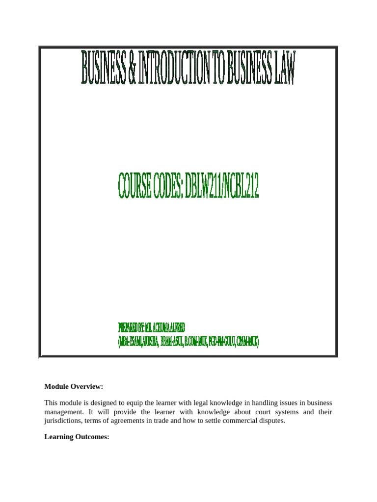 Lecture Notes On Business and Introduction To Business Law | PDF ...