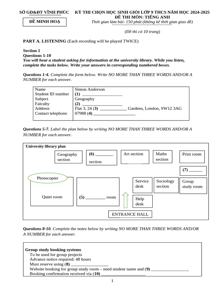 9.3. TIẾNG ANH - Mau 03 - De thi minh hoa - HSG9 - Nh2024-2025 | PDF | Telephone | Duplex ...