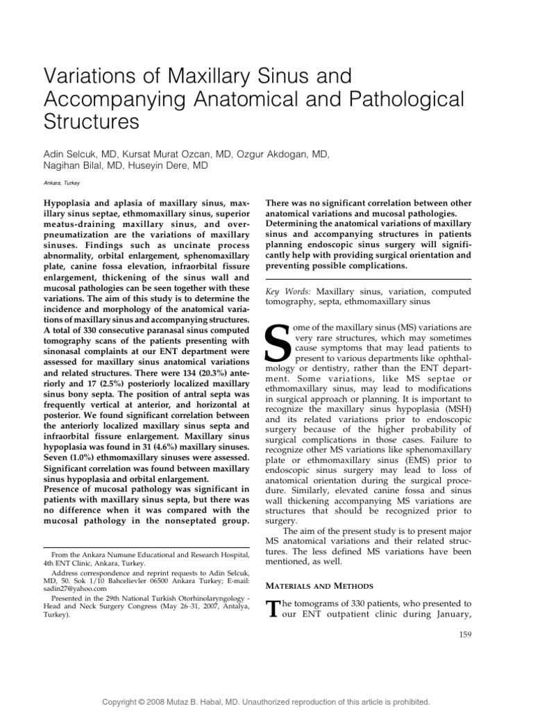 Variations of Maxillary Sinus and Accompanying Anatomical | PDF | Human Head And Neck ...