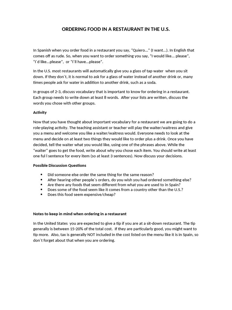 Ordering Food in A Restaurant | PDF