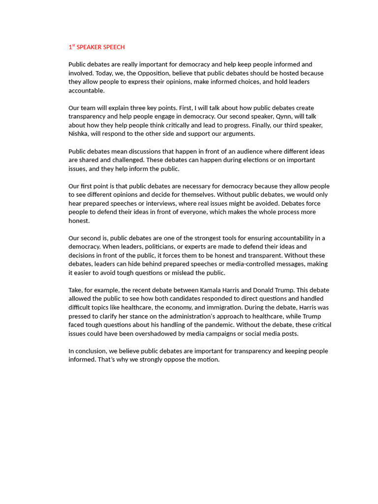 Debate Speeches | PDF | Democracy | Political Ideologies