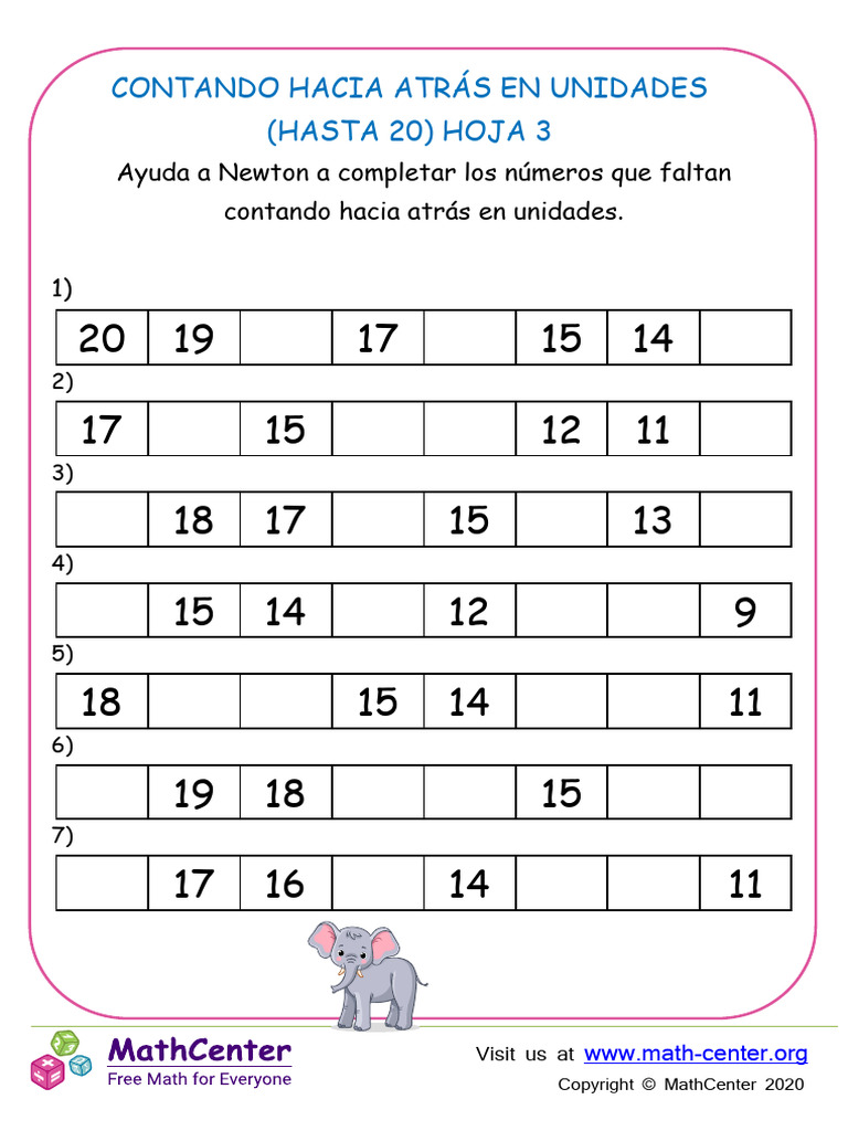 Counting Back in 1s To 20 3 Questions | PDF | Métodos y materiales de ...
