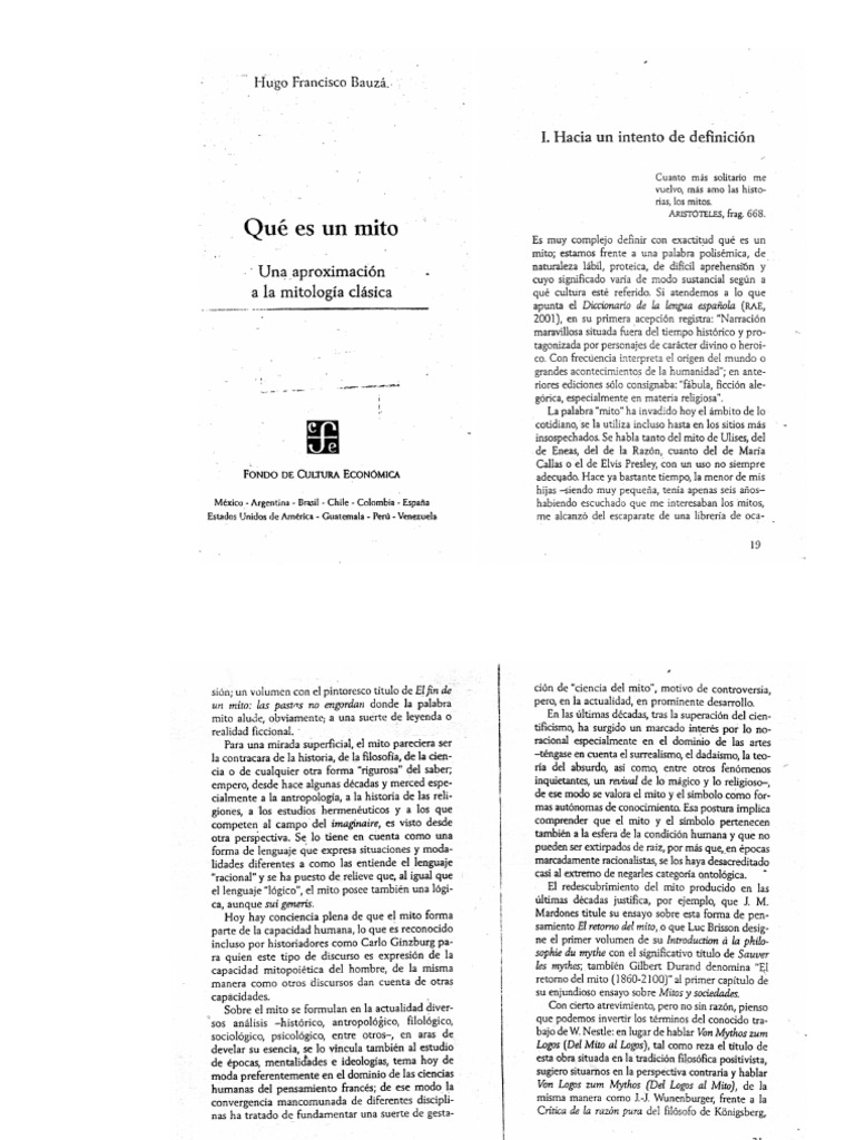 Bauzá, Hugo Francisco - Mito - Hacia Un Intento de Definicíon | PDF