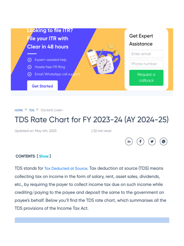 TDS Rate Chart For FY 2023-24 (AY 2024-25) | PDF | Capital Gains Tax ...